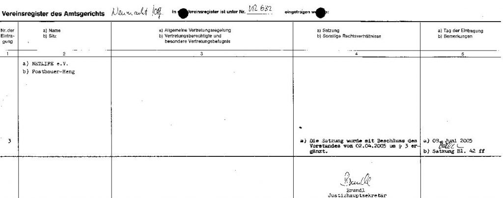 Registerauszug 2005 – Netlife e.V.